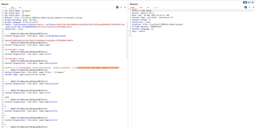 GIS3W: Persistent XSS in G3WSuite 3.5 – CVE-2023-29998 – YLabs